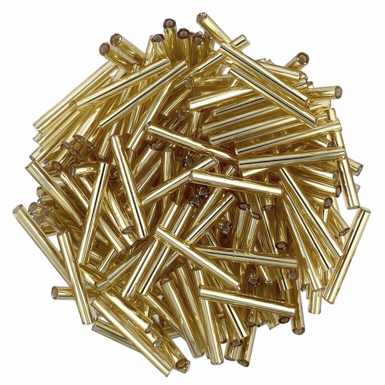 20mm Silver Lined Light Gold Bugle Beads - The Bead Shop Nottingham Ltd