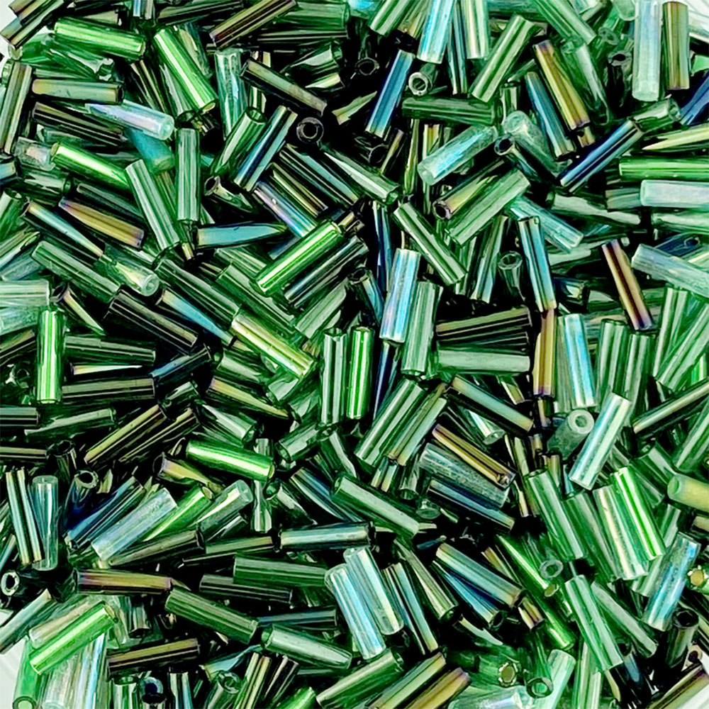 6mm Green Mix Glass Bugle Beads 20g - The Bead Shop Nottingham Ltd